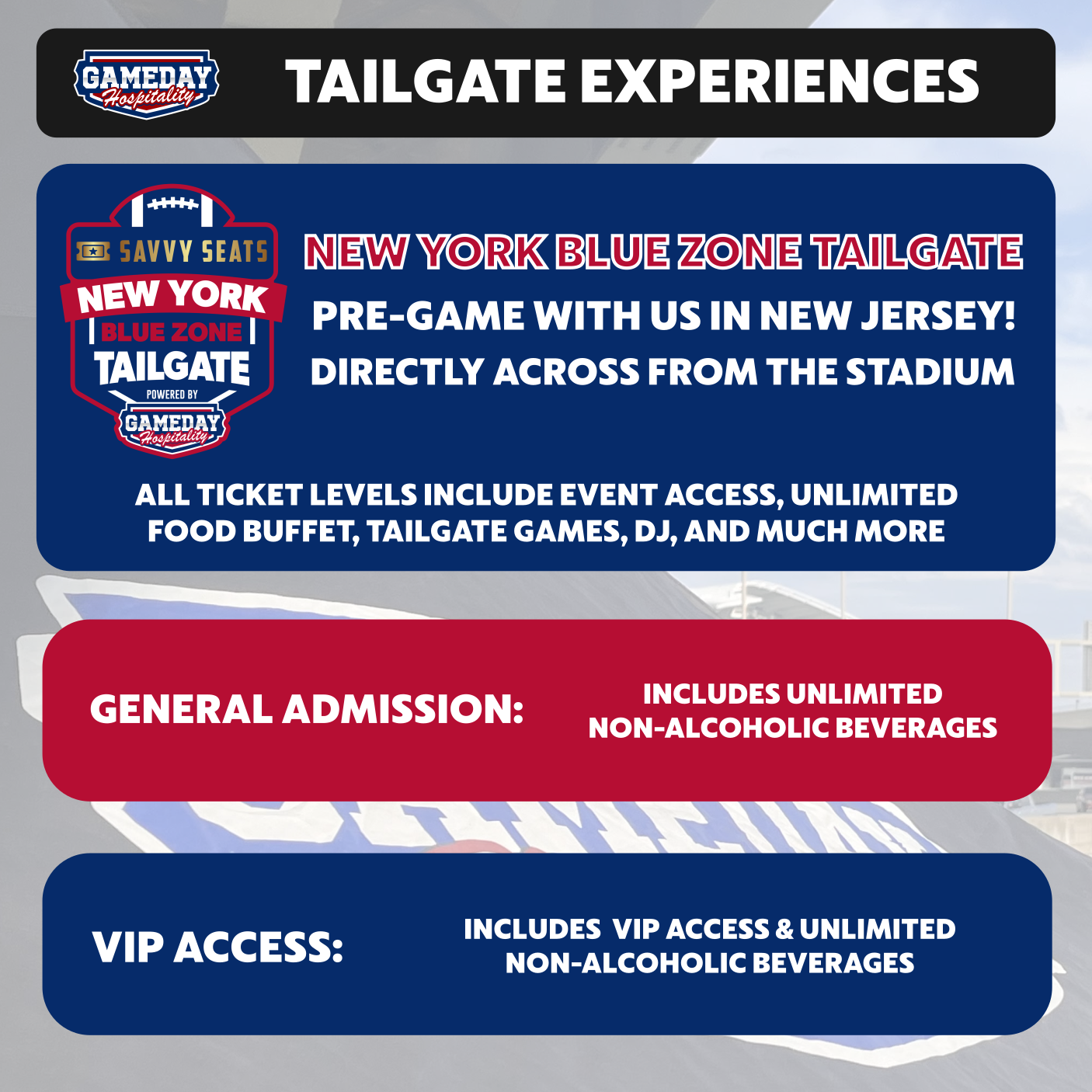 Giants Gameday Hospitality 2025 at New York Tailgate Zone at American ...